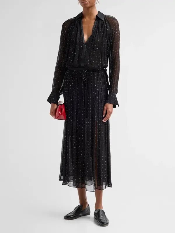 Vince Heat-set Dot Sheer Gathered Blouse