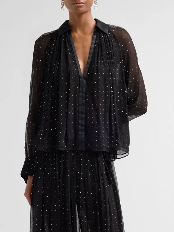 Vince Heat-set Dot Sheer Gathered Blouse