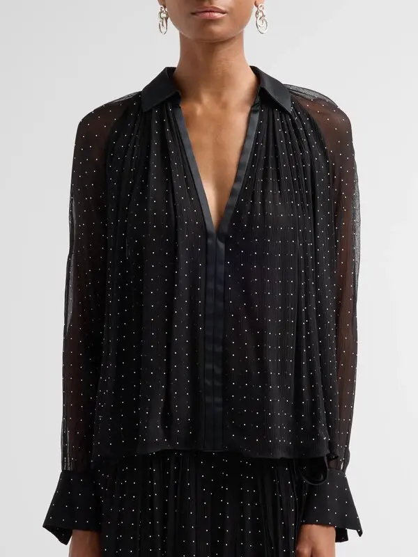Vince Heat-set Dot Sheer Gathered Blouse