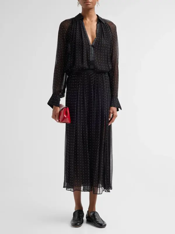 Vince Heat-set Dot Sheer Gathered Skirt - Black