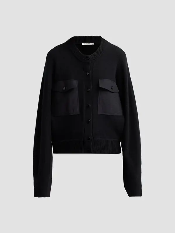 FRAME Contrast Rib-knit Cashmere Cardigan - Black