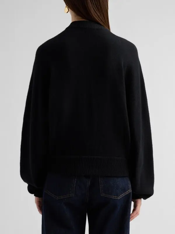 FRAME Contrast Rib-knit Cashmere Cardigan - Black