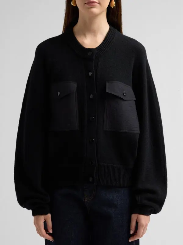 FRAME Contrast Rib-knit Cashmere Cardigan - Black