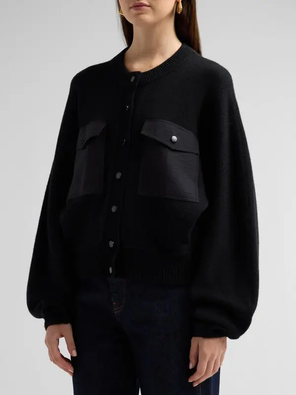 FRAME Contrast Rib-knit Cashmere Cardigan - Black