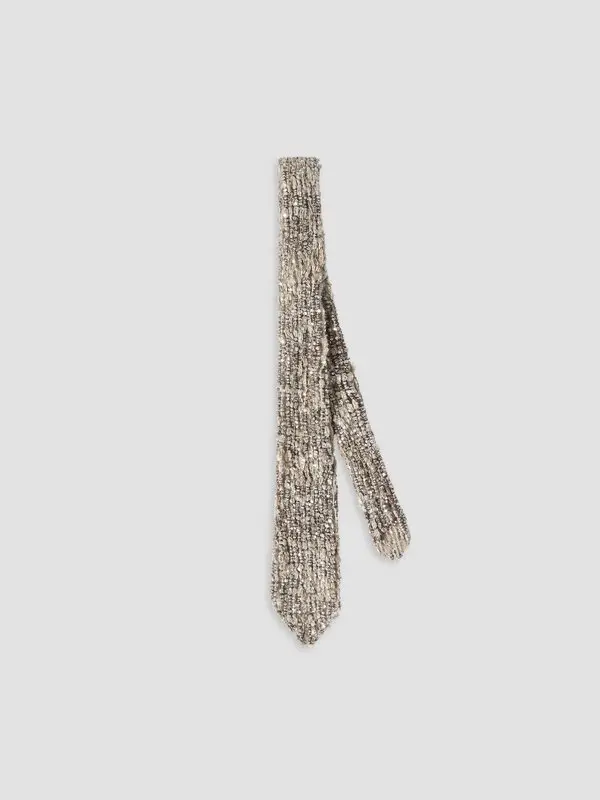 Brunello Cucinelli Dazzling Craquelé Embroidery Tie In Mohair And Wool - Silver