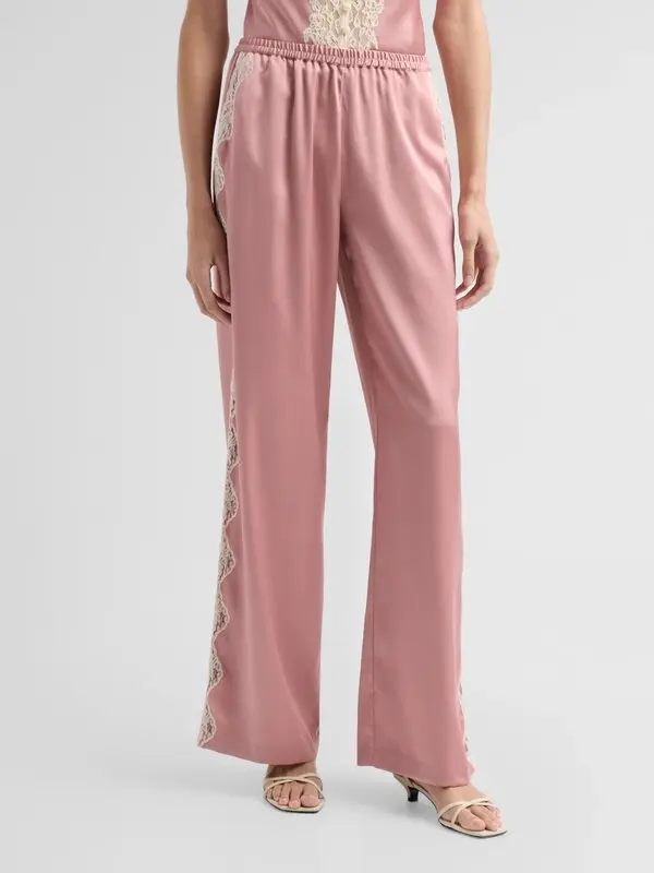 LoveShackFancy Eleska Crepe Lace-trim Wide-leg Pants