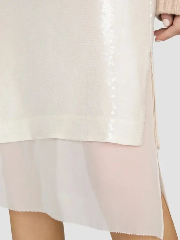 FRAME The Sequin Starlight Layered Silk Midi Skirt - Cream