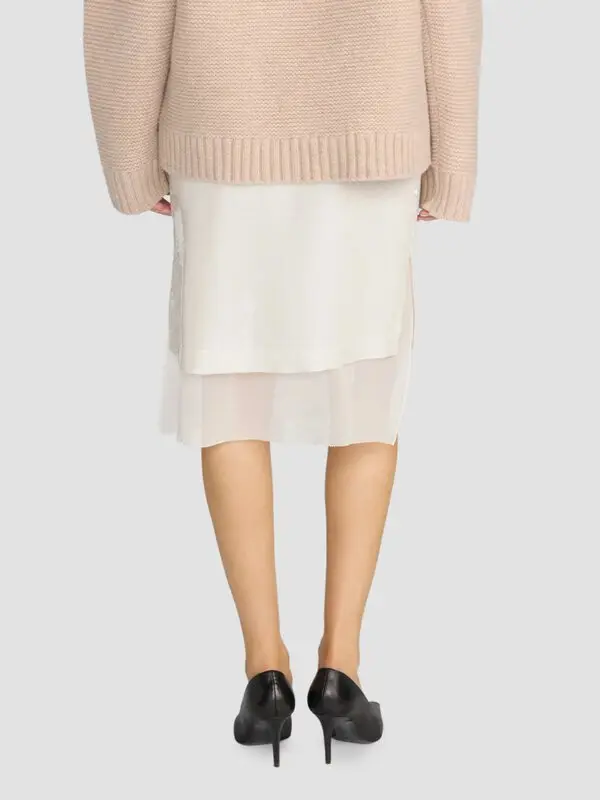 FRAME The Sequin Starlight Layered Silk Midi Skirt - Cream