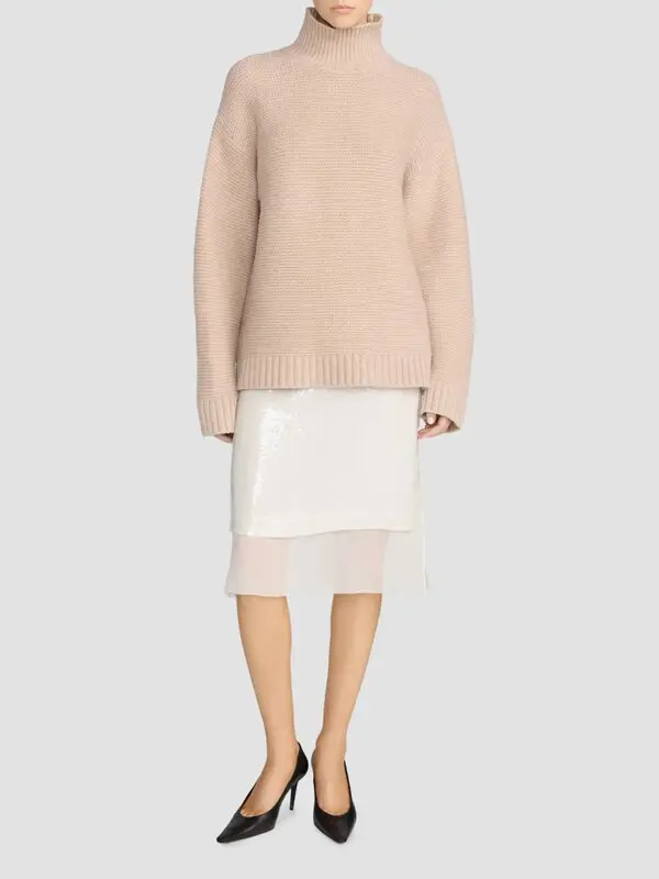 FRAME The Sequin Starlight Layered Silk Midi Skirt - Cream