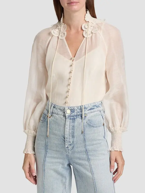 Zimmermann Rebellion Linen-silk Collared Blouse
