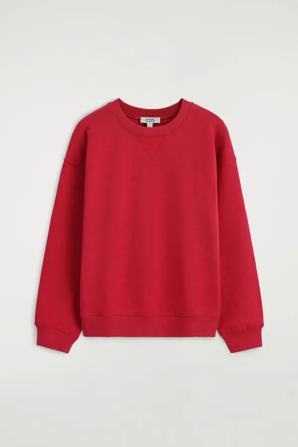 Cos Rounded Cotton Crew-neck Sweatshirt - Red