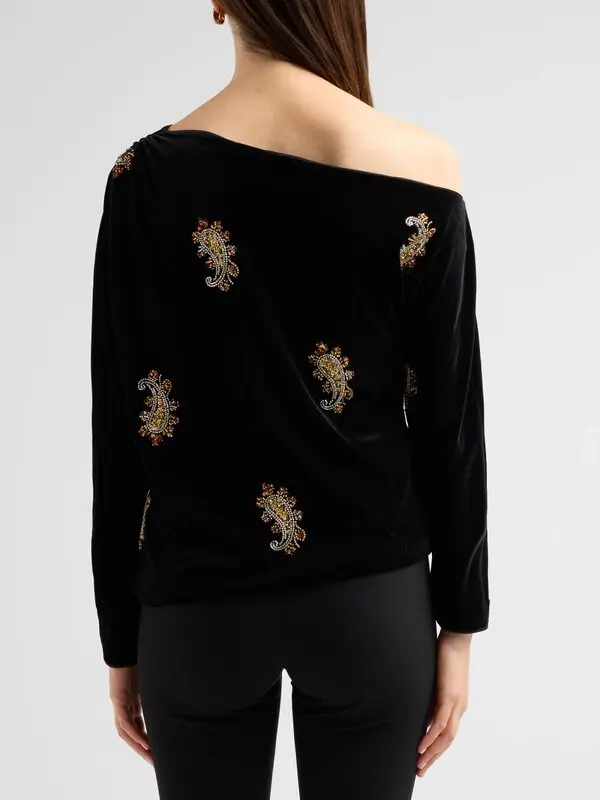 Elie Tahari The Vani One-shoulder Velvet Blouse - Noir