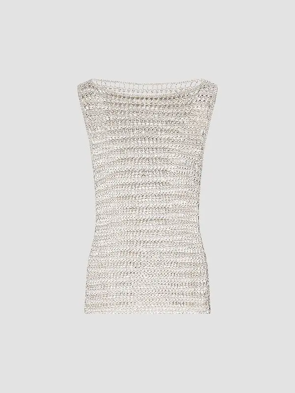 TWP Cleo Metallic Crochet Tank - Sandshell
