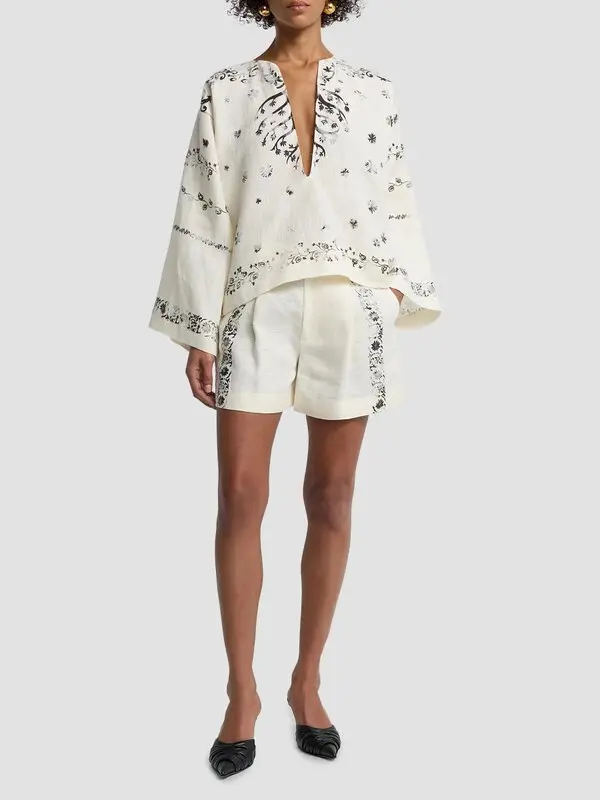 Alberta Ferretti Printed Linen Blouse