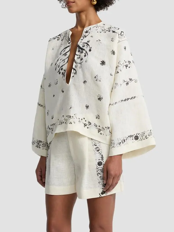 Alberta Ferretti Printed Linen Blouse