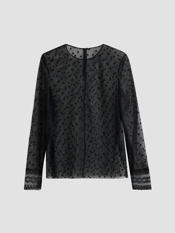 Alberta Ferretti Polka Dot Sheer Tulle Blouse