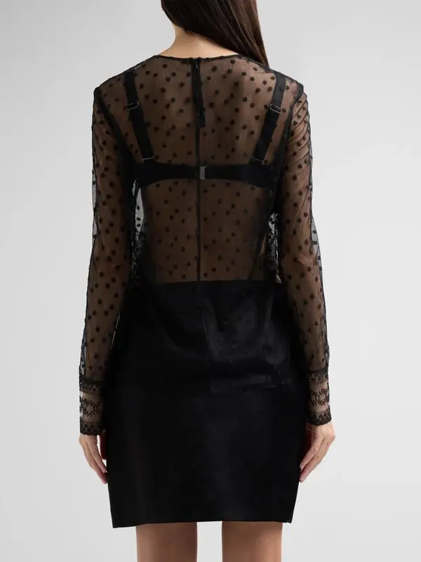 Alberta Ferretti Polka Dot Sheer Tulle Blouse