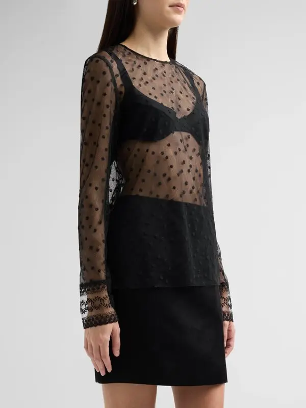 Alberta Ferretti Polka Dot Sheer Tulle Blouse