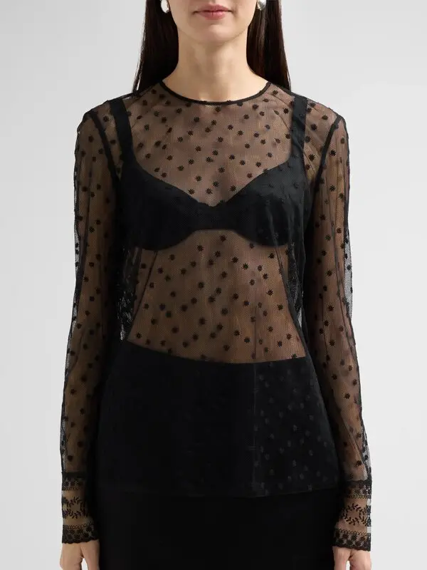 Alberta Ferretti Polka Dot Sheer Tulle Blouse