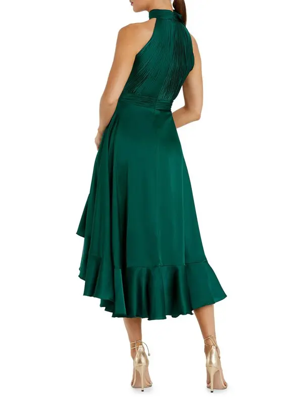 Mac Duggal Cocktail Satin Rosette-detailed Halterneck Dress