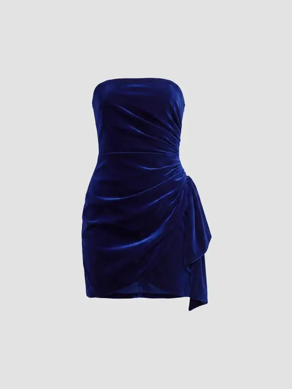 Mac Duggal Velvet Strapless Draped Mini Dress