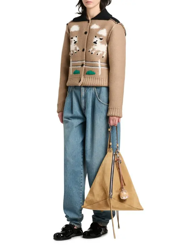 Moschino Folded Suede Hobo Bag - Ecru