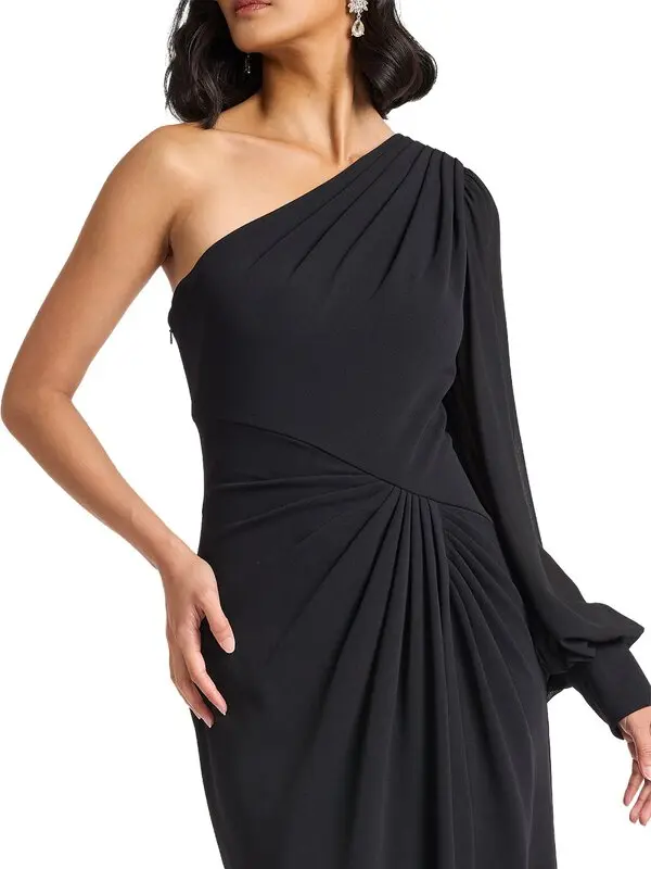 Tadashi Shoji Pleated Crepe One-shoulder Gown