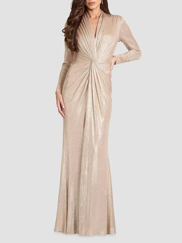 Tadashi Shoji Metallic Jersey Long-sleeve Gown