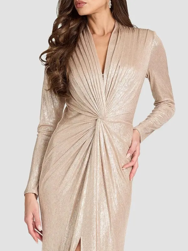 Tadashi Shoji Metallic Jersey Long-sleeve Gown