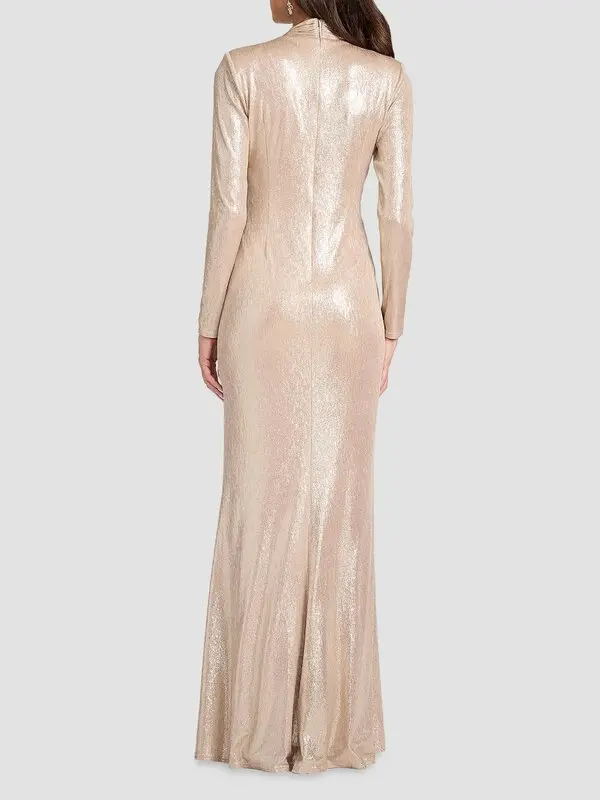 Tadashi Shoji Metallic Jersey Long-sleeve Gown