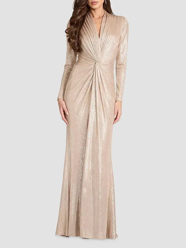 Tadashi Shoji Metallic Jersey Long-sleeve Gown
