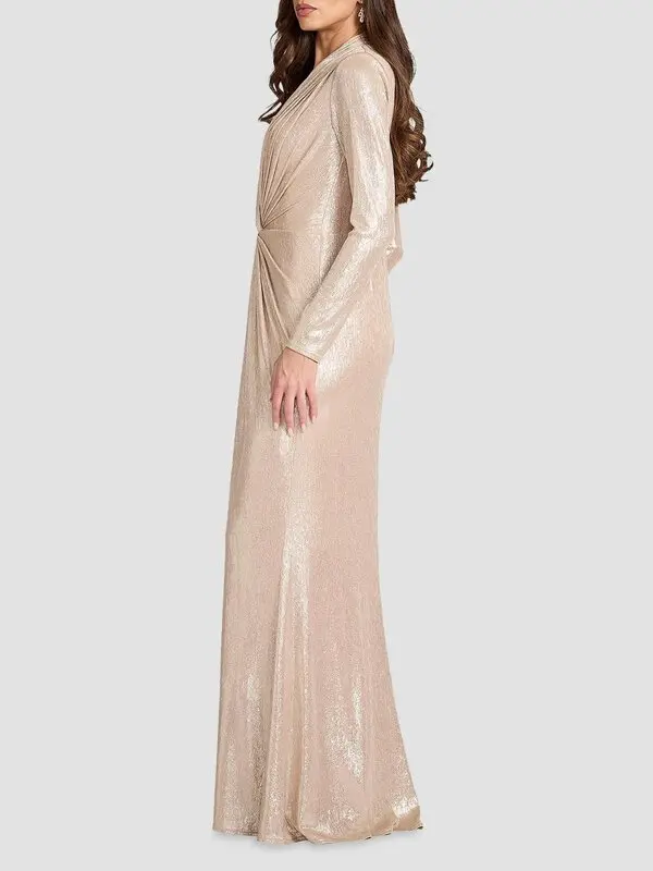 Tadashi Shoji Metallic Jersey Long-sleeve Gown