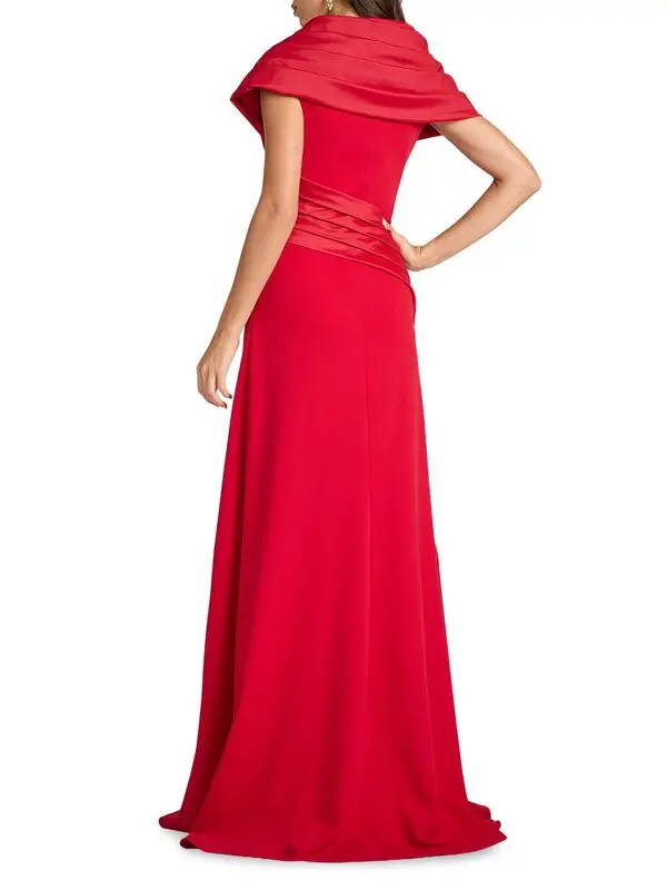 Tadashi Shoji Pleated Crepe Asymmetric A-line Gown