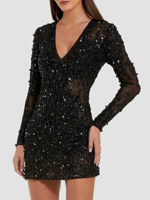 Mac Duggal Sheer Sequined Minidress
