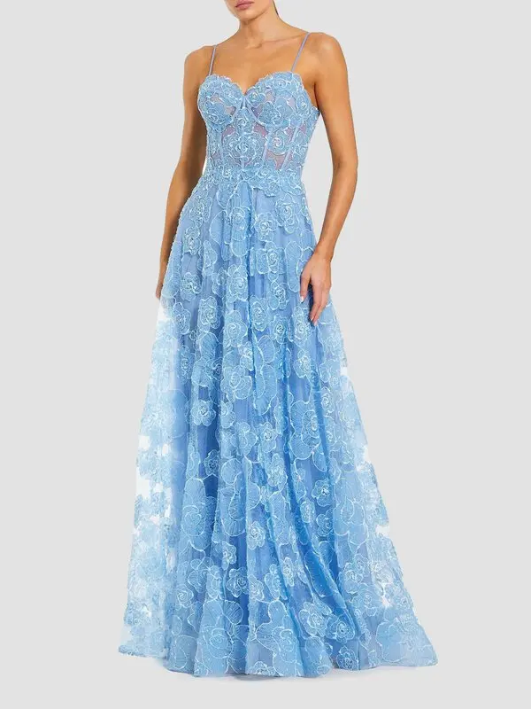 Mac Duggal Floral Mesh Sweetheart A-line Gown