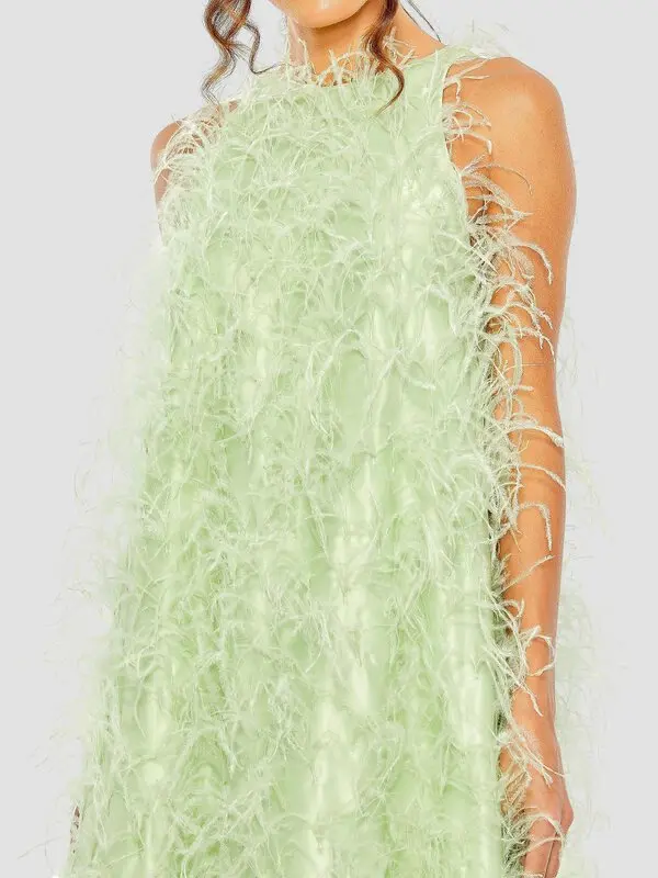 Mac Duggal Feather-embellished Satin High-low Evening Gown