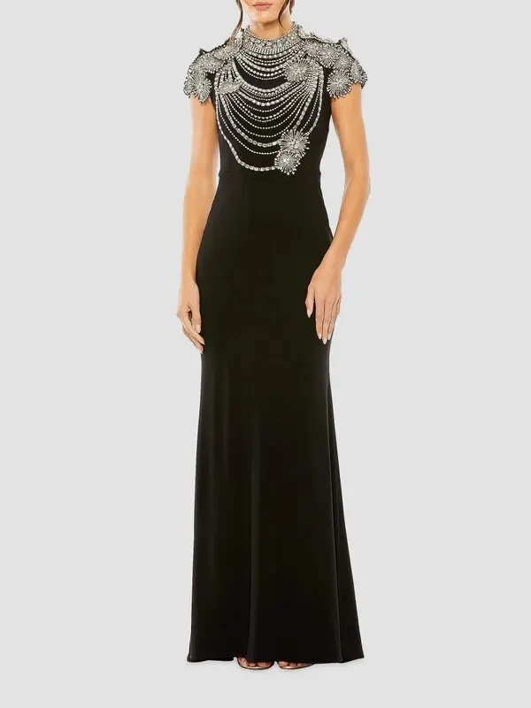 Mac Duggal Embellished Crepe Column Gown