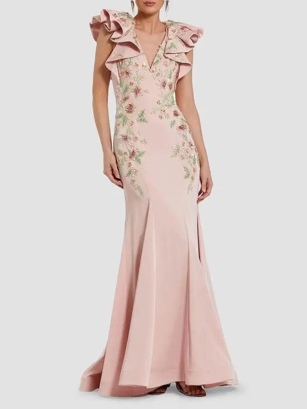 Mac Duggal Flutter-sleeve Embellished Mermaid Gown
