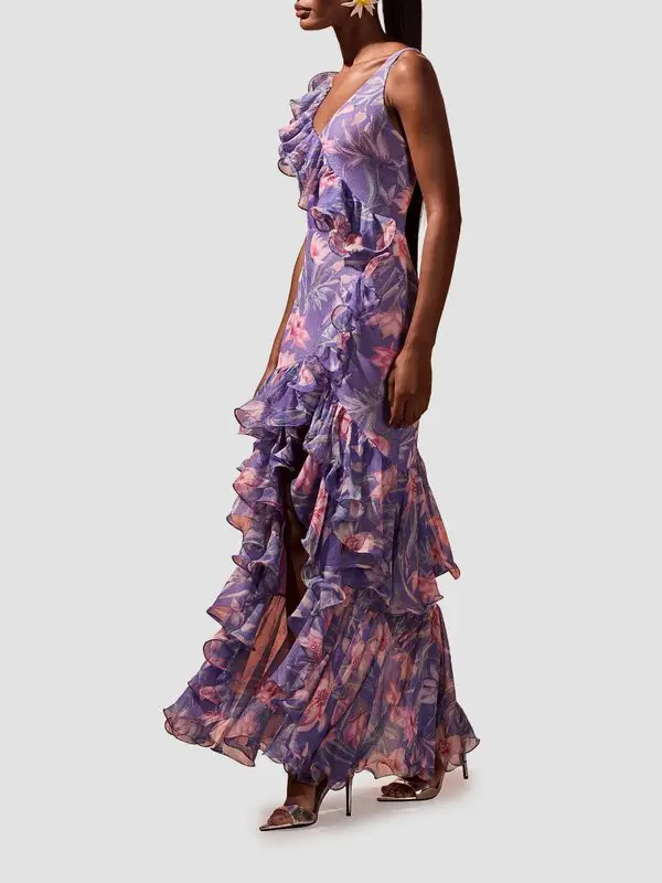 PatBO Amaryllis Floral Frill Gown