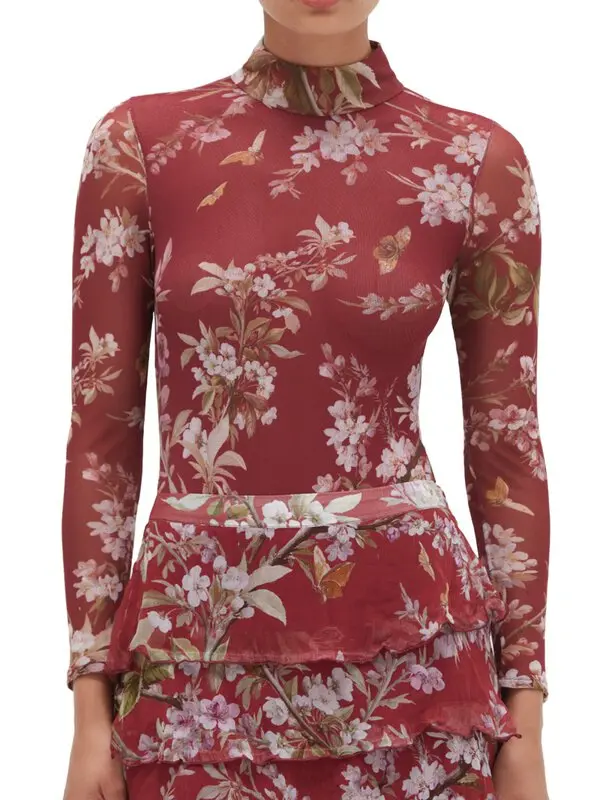 PatBO Delicata Floral Mesh Bodysuit