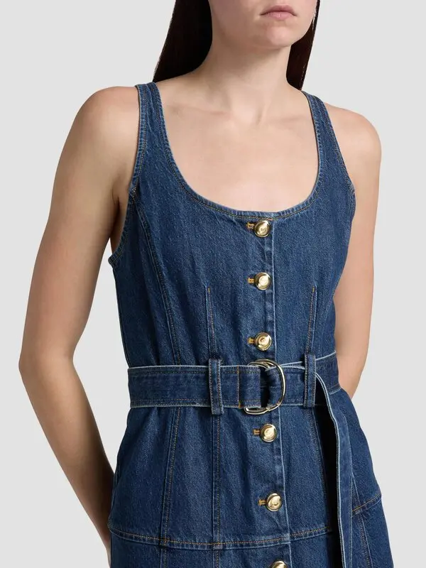Cinq À Sept Kehlani Denim Belted Midi-dress - Tide