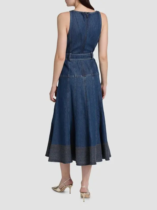 Cinq À Sept Kehlani Denim Belted Midi-dress - Tide