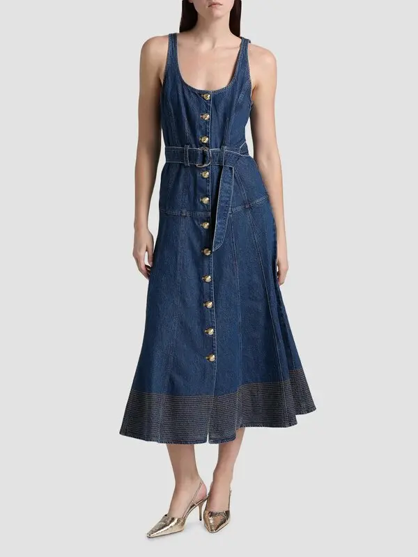 Cinq À Sept Kehlani Denim Belted Midi-dress - Tide