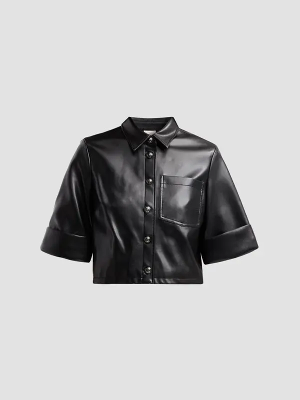 Cinq À Sept Aiden Faux-leather Crop Shirt - Black