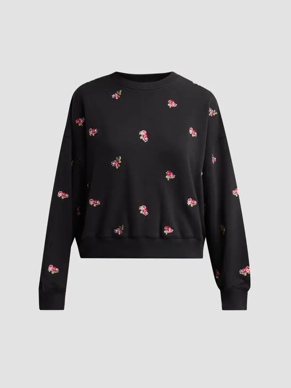 Cinq À Sept Brandy Tossed Roses Embroidered Sweatshirt - Black Multi