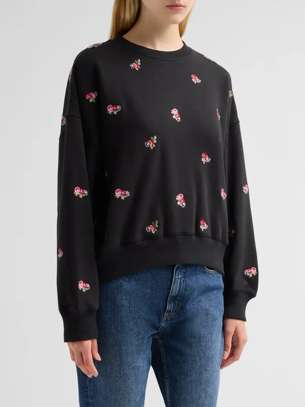 Cinq À Sept Brandy Tossed Roses Embroidered Sweatshirt