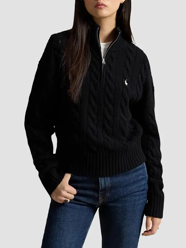 Polo Ralph Lauren Cable-knit Wool-cashmere Half-zip Sweater