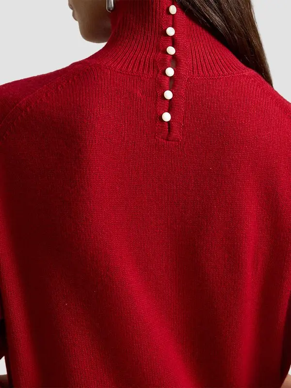 Polo Ralph Lauren Wool & Crepe Turtleneck Midi Dress - Red