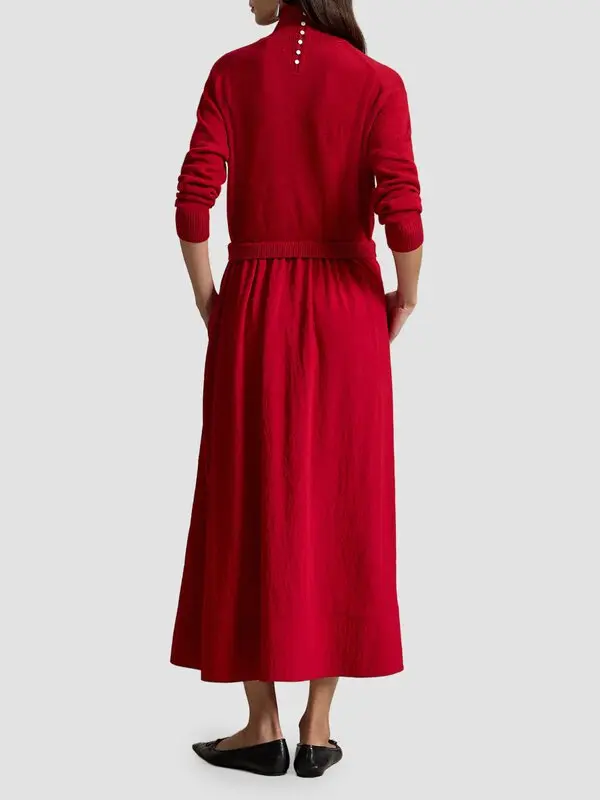 Polo Ralph Lauren Wool & Crepe Turtleneck Midi Dress - Red