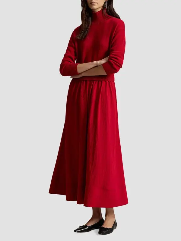 Polo Ralph Lauren Wool & Crepe Turtleneck Midi Dress - Red